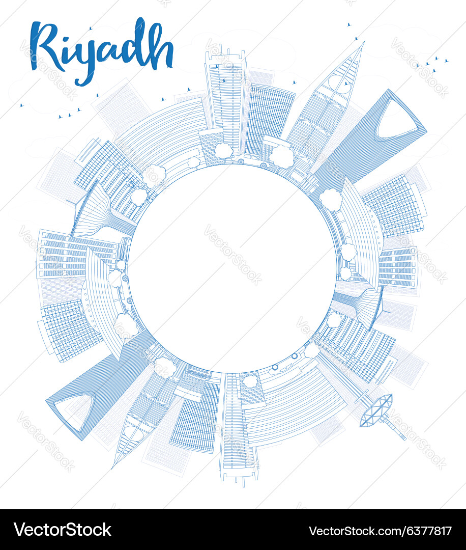 Outline riyadh skyline with blue buildings Vector Image