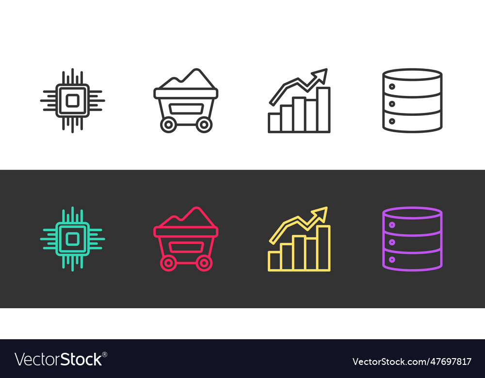 Set line processor cpu coal mine trolley Vector Image Set line processor cpu coal mine trolley Vector Image