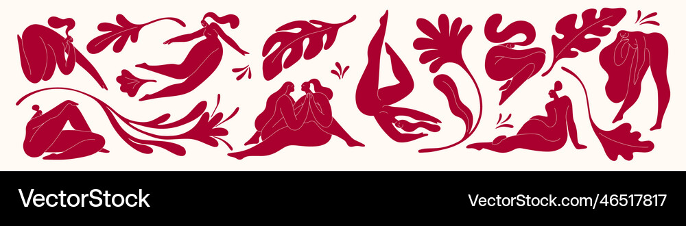 Women silhouettes leaf set abstract modern Vector Image