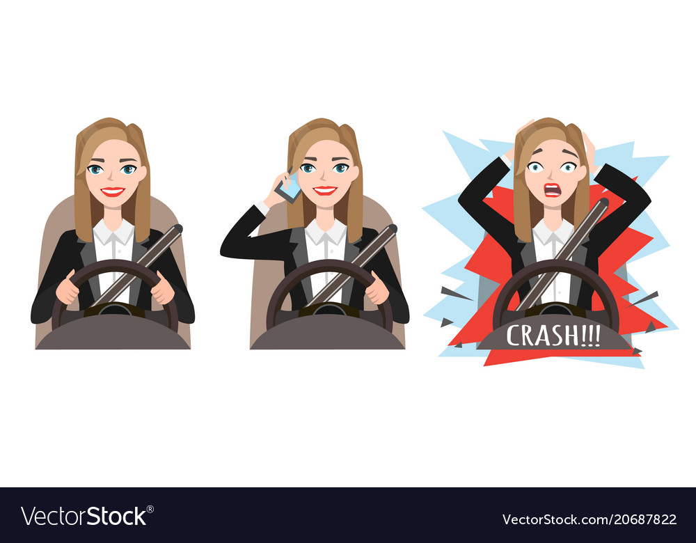 Businesswoman holding mobile phone while driving Vector Image