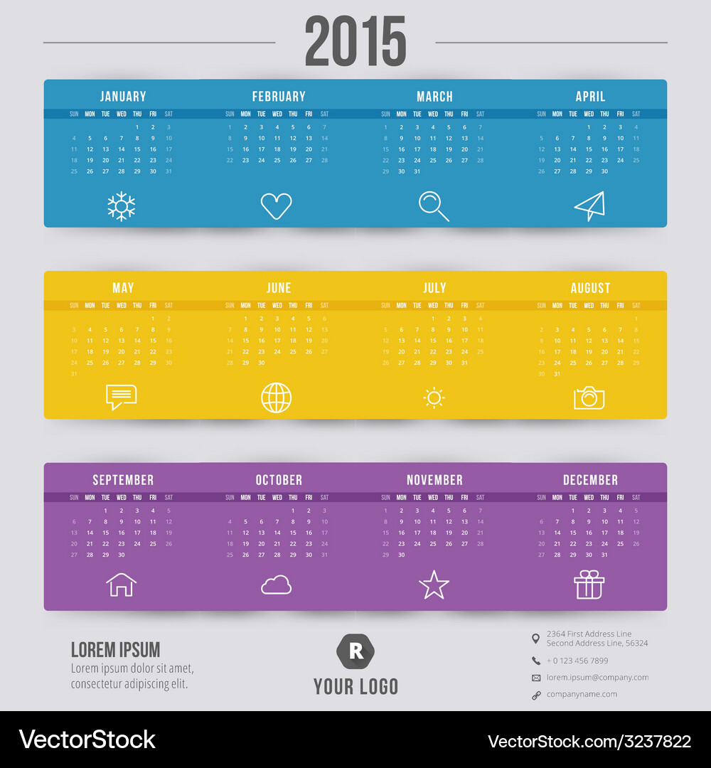 Calendar 2015 template week starts sunday Vector Image