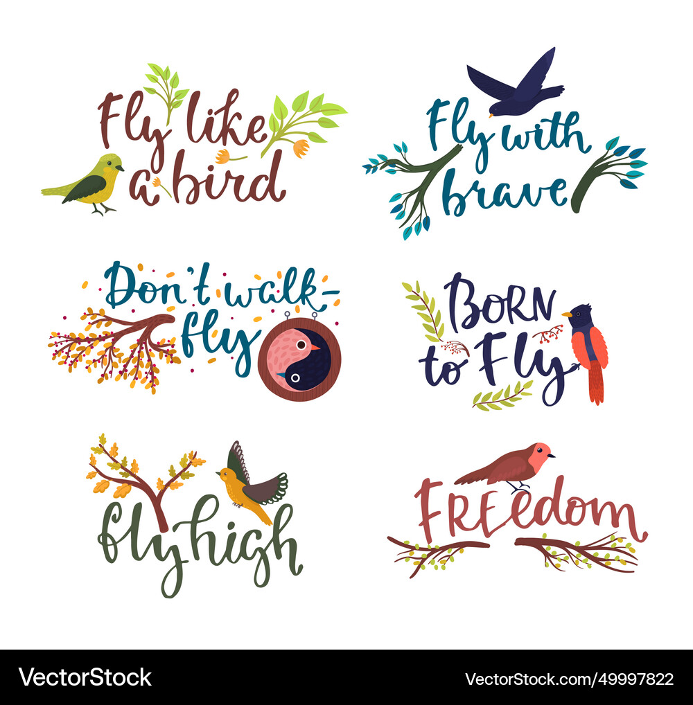 Card design with bird logo quote text Royalty Free Vector