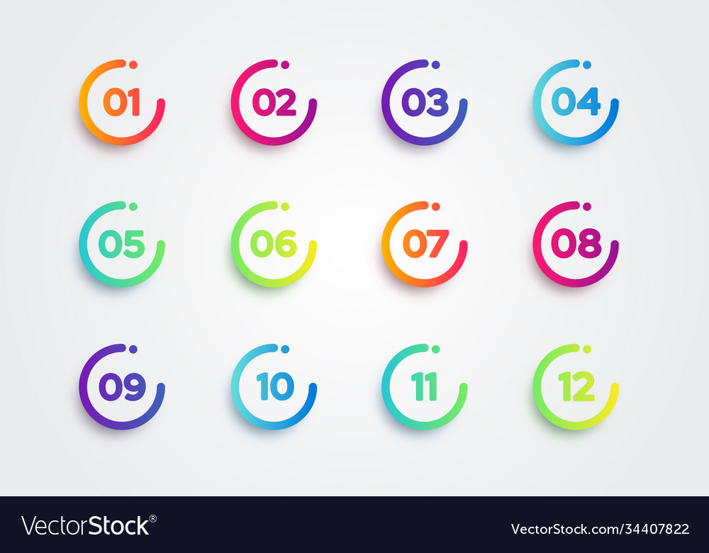 Colorful bullet points set number 1 to 12 Vector Image Colorful bullet points set number 1 to 12 Vector Image