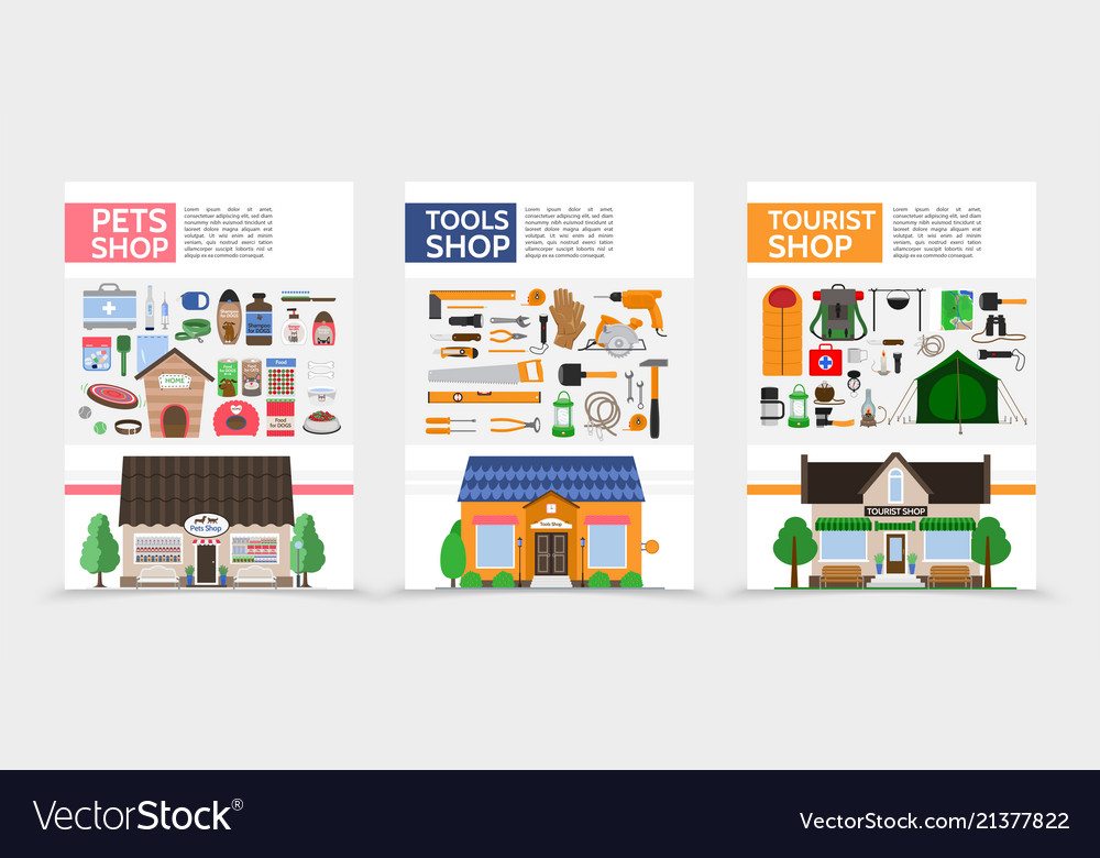 Flat stores posters Royalty Free Vector Image - VectorStock