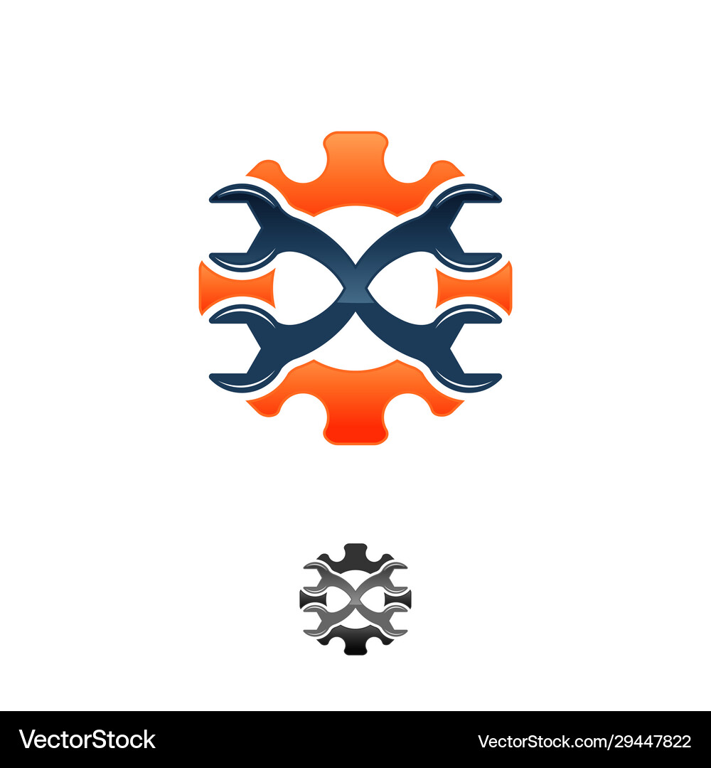Gear and wrench icon red spanner black cog Vector Image