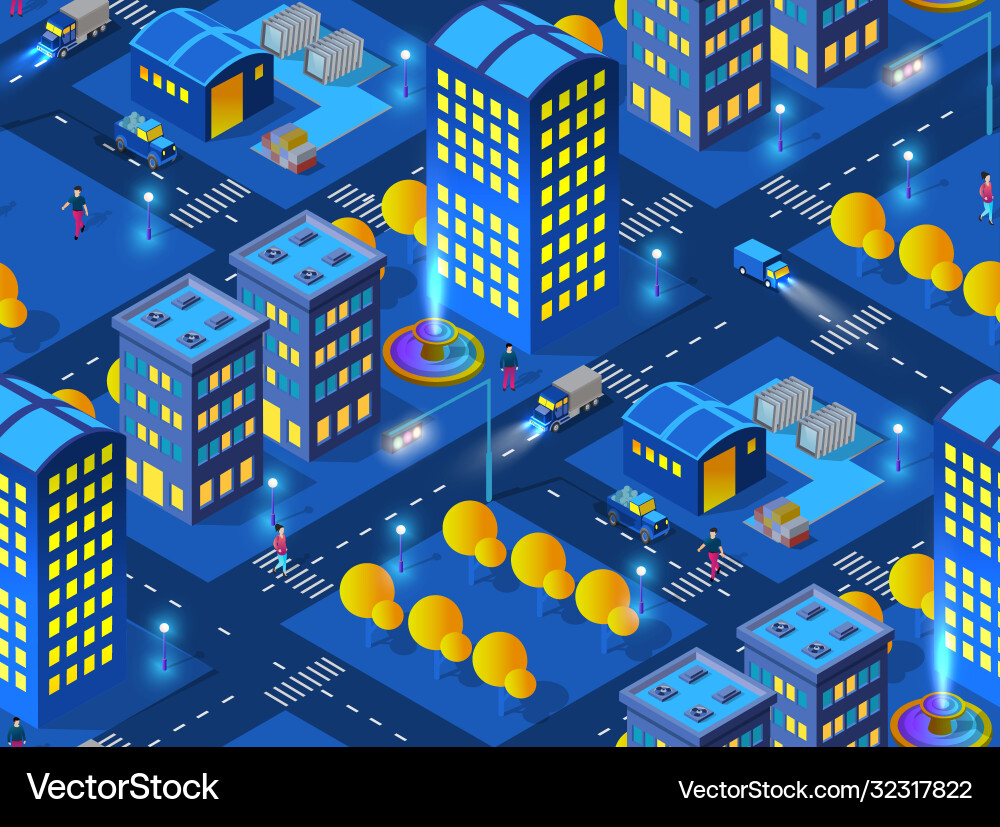 Night industrial construction home smart city Vector Image