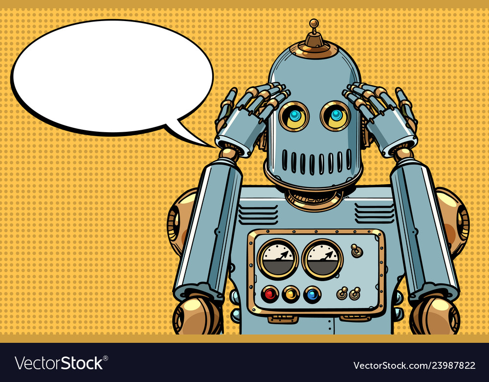 Robot thinks thinker Royalty Free Vector Image