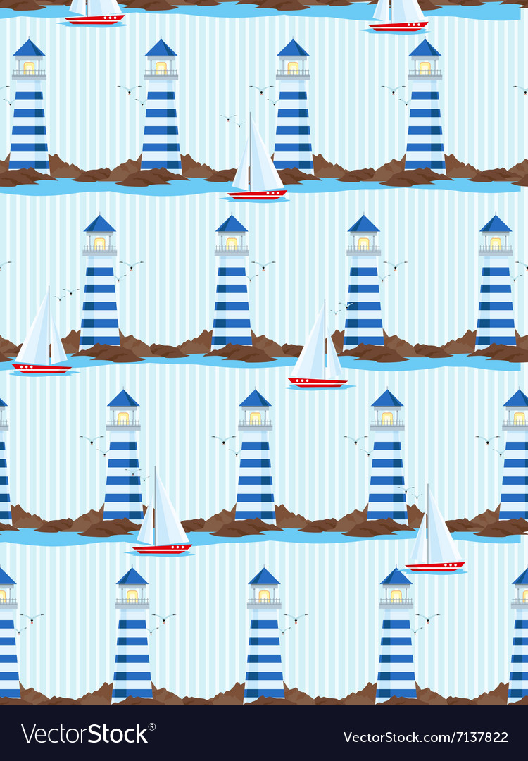 Seamless pattern with lighthouse Royalty Free Vector Image