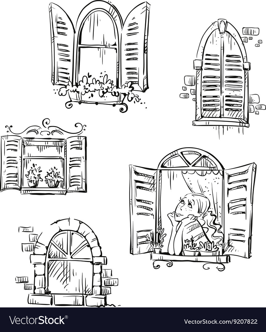 Set hand drawn windows Royalty Free Vector Image