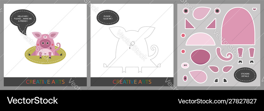 Creative arts funny pig stickers applique Vector Image