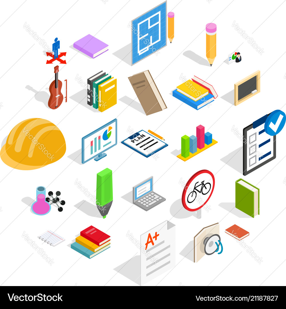 Educational institution icons set isometric style Vector Image