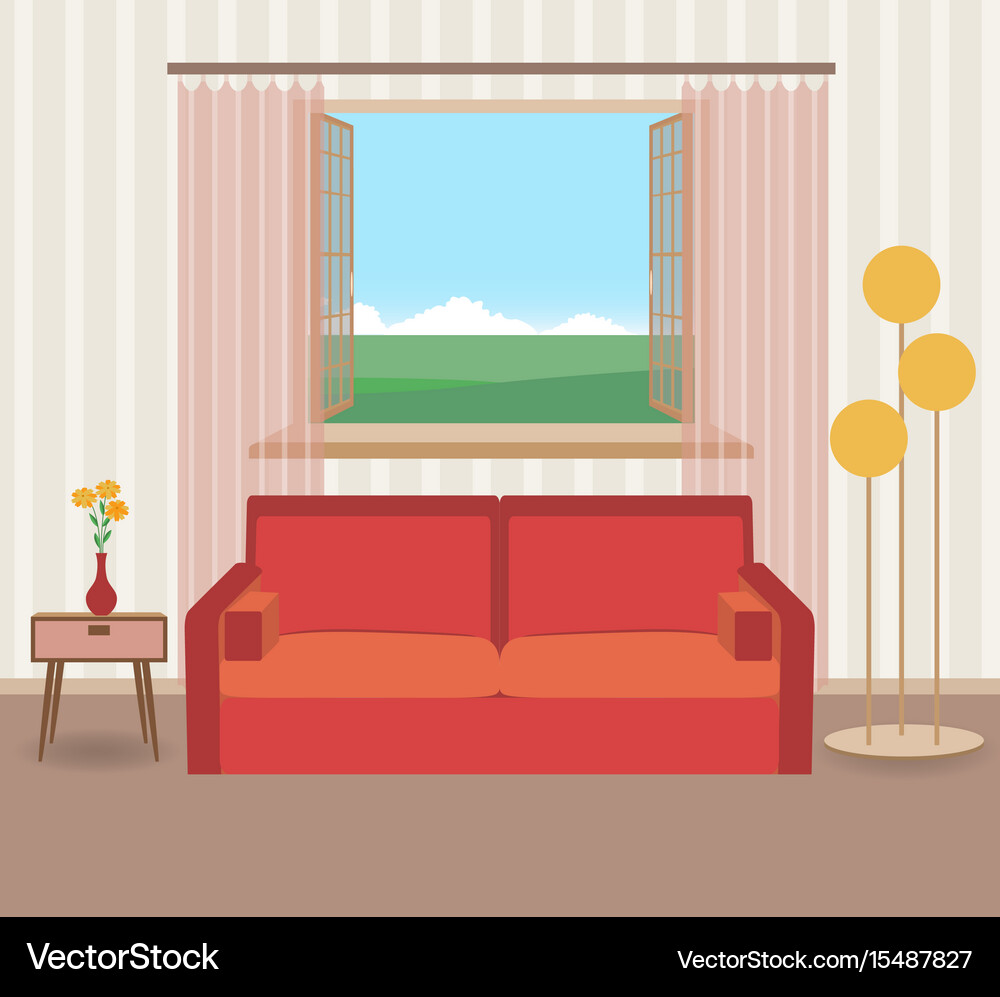 Interior design in flat style living room Vector Image