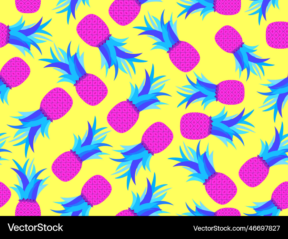 Pink pineapple with blue foliage pop art style Vector Image