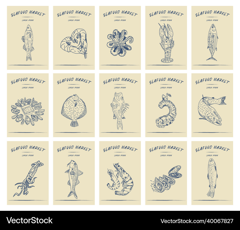 Seafood market poster template Royalty Free Vector Image