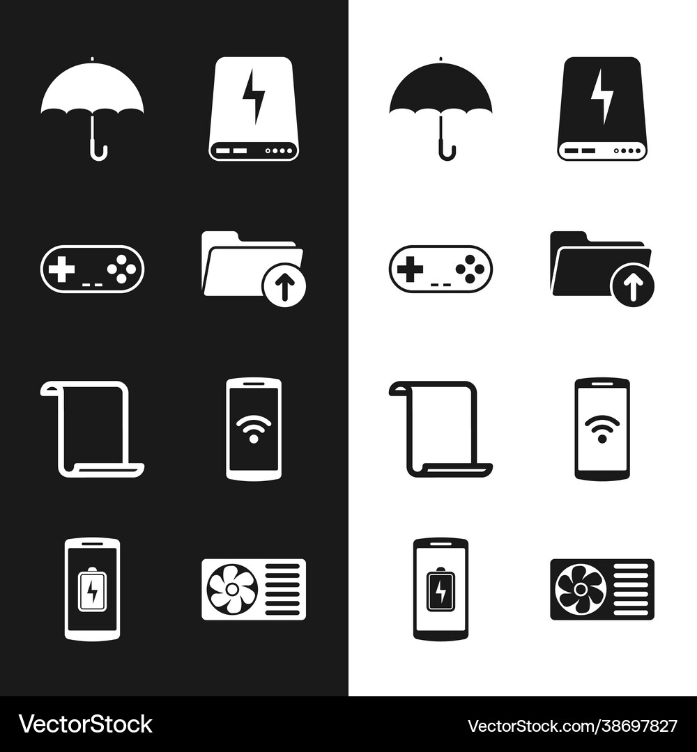 Set download arrow with folder gamepad umbrella Vector Image