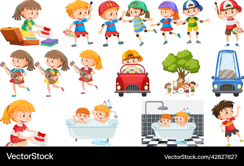 Set of cute kids and objects Royalty Free Vector Image