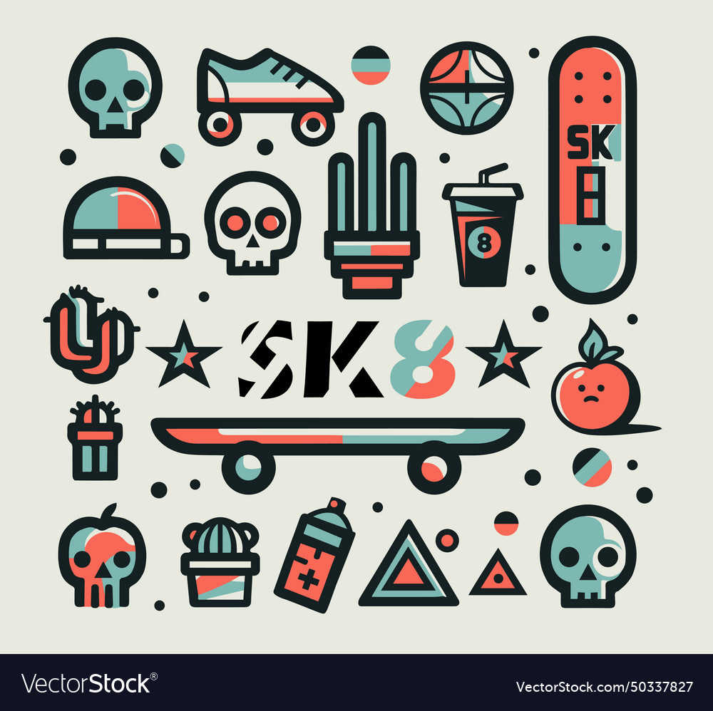 Sk8 skateboard subculture design elements Vector Image