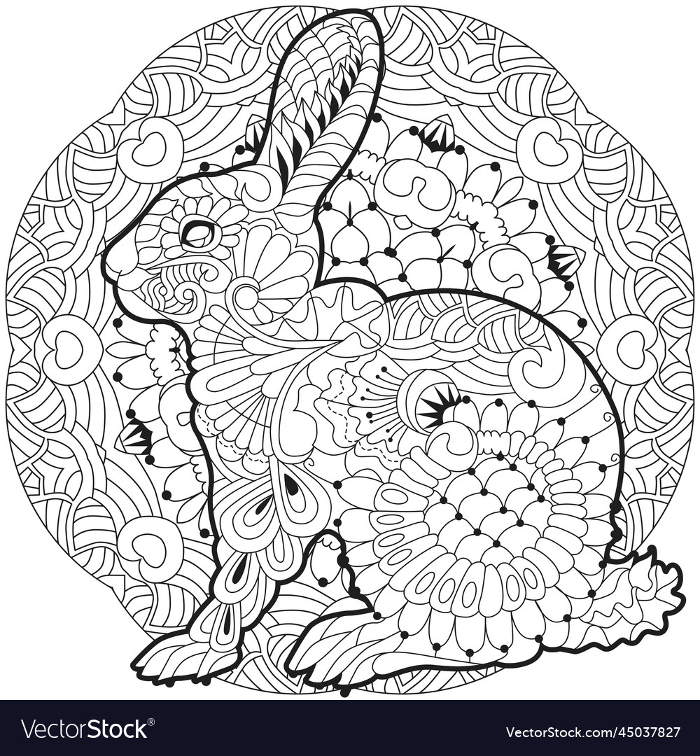 Rabbit Mandala Coloring Pages Cartoon Paper Rabbit Stands Flower
