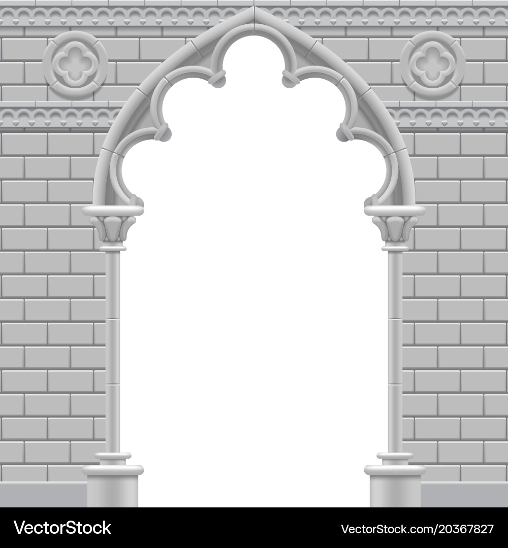 Stone gothic arch and wall in black white Vector Image