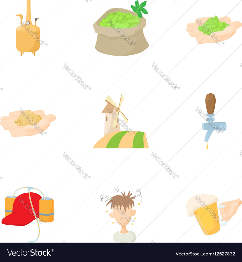 Beer icons set cartoon style Royalty Free Vector Image Beer icons set cartoon style Royalty Free Vector Image