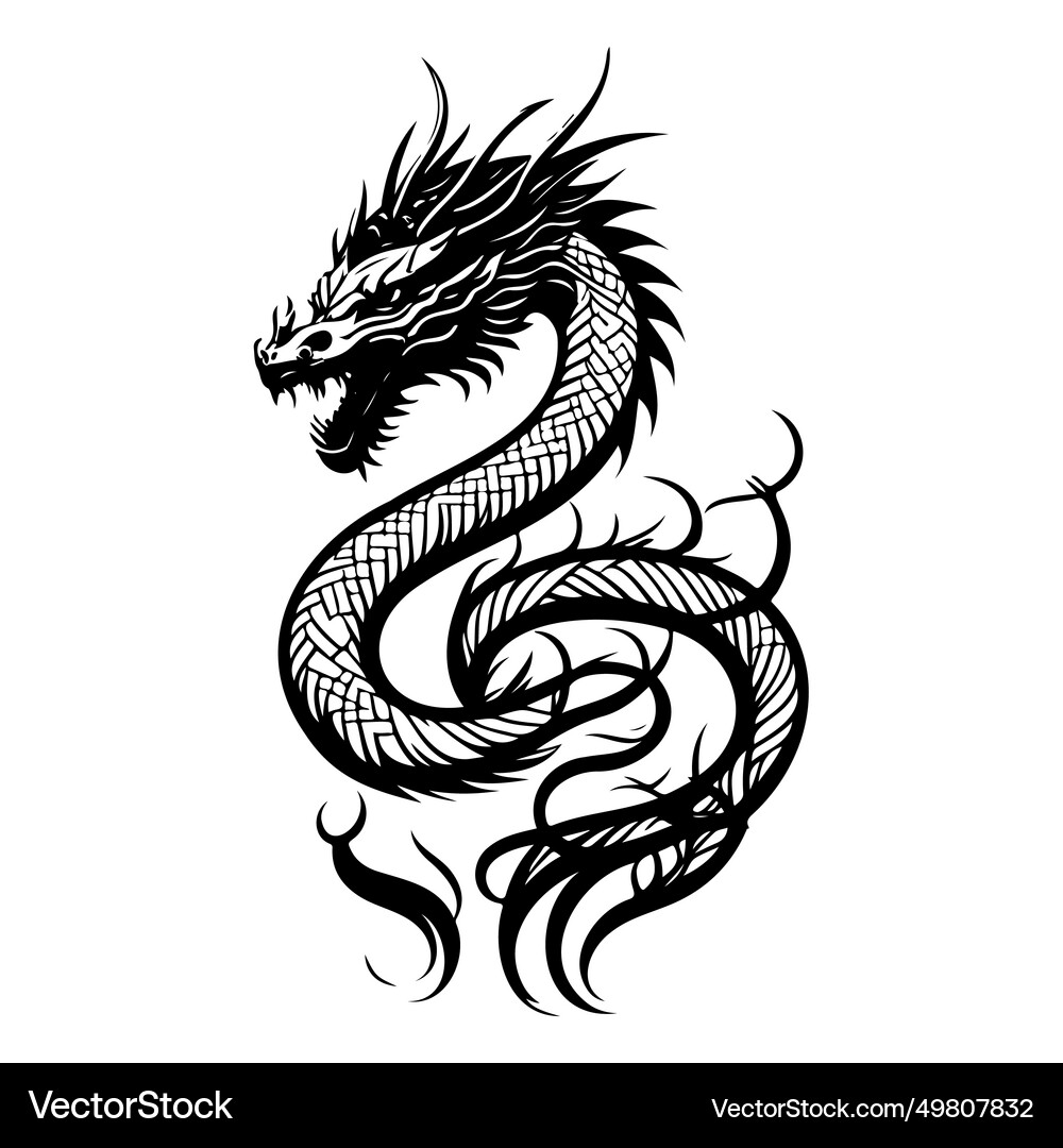 Chinese head dragon sketch hand draw black Vector Image