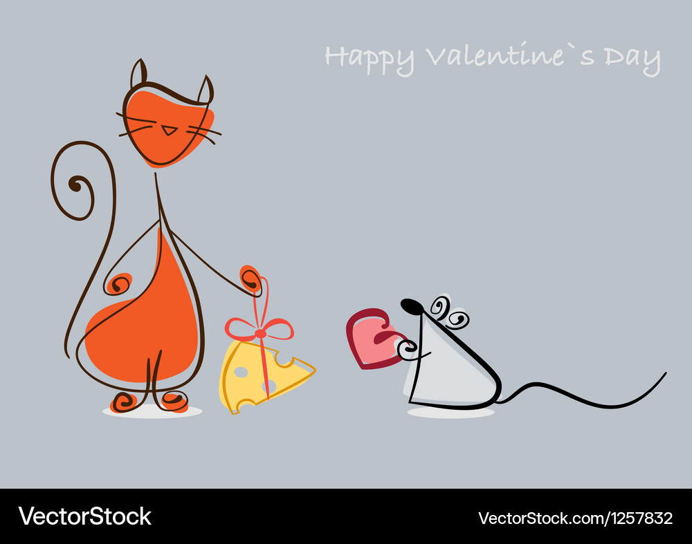 Cute Cat and Mouse Valentine Gift Royalty Free Vector Image