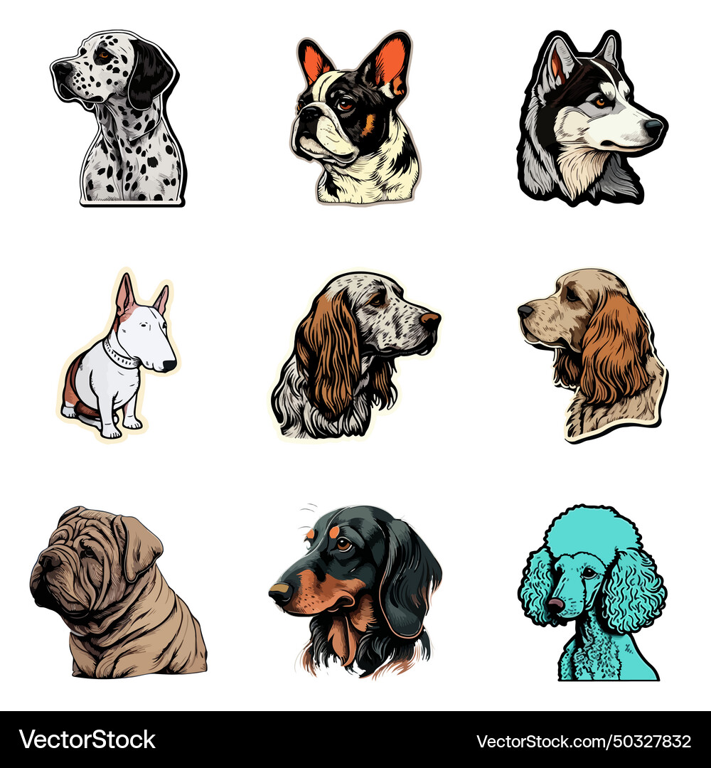 Dog stickers flat icon set isolated on white Vector Image