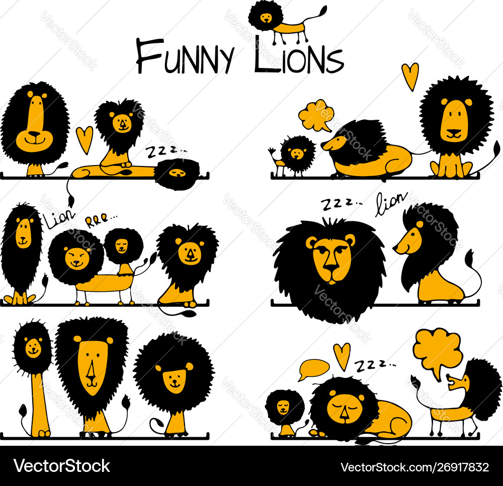 Funny lions collection sketch for your design Vector Image