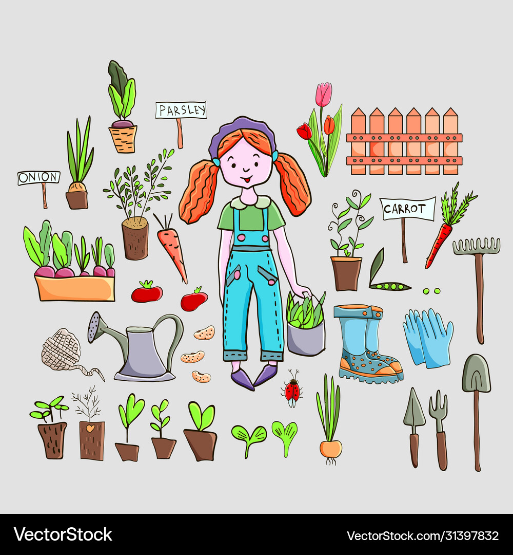 Hand drawn gardener girl Royalty Free Vector Image