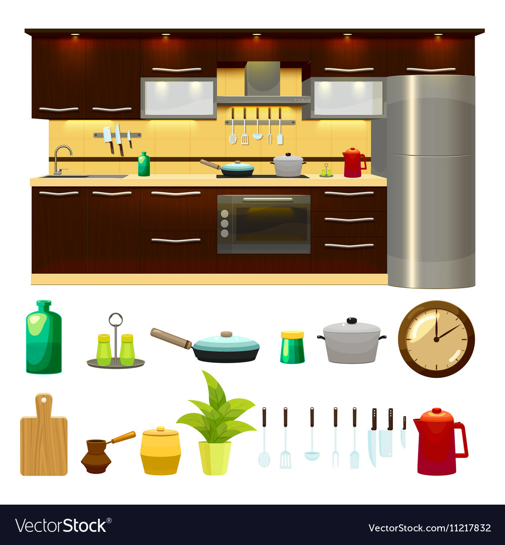 Kitchen interior icon set Royalty Free Vector Image