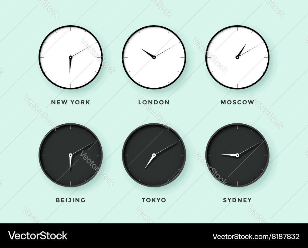 Set day and night clock for time zones Royalty Free Vector