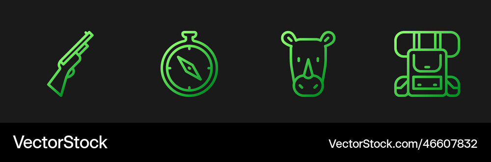 Set line rhinoceros hunting gun compass Royalty Free Vector