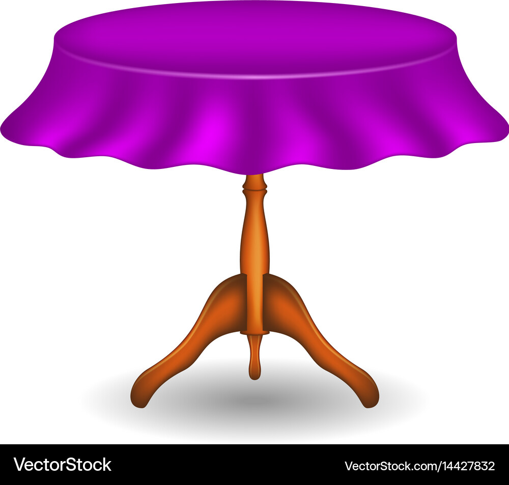 Wooden round table with purple tablecloth Vector Image