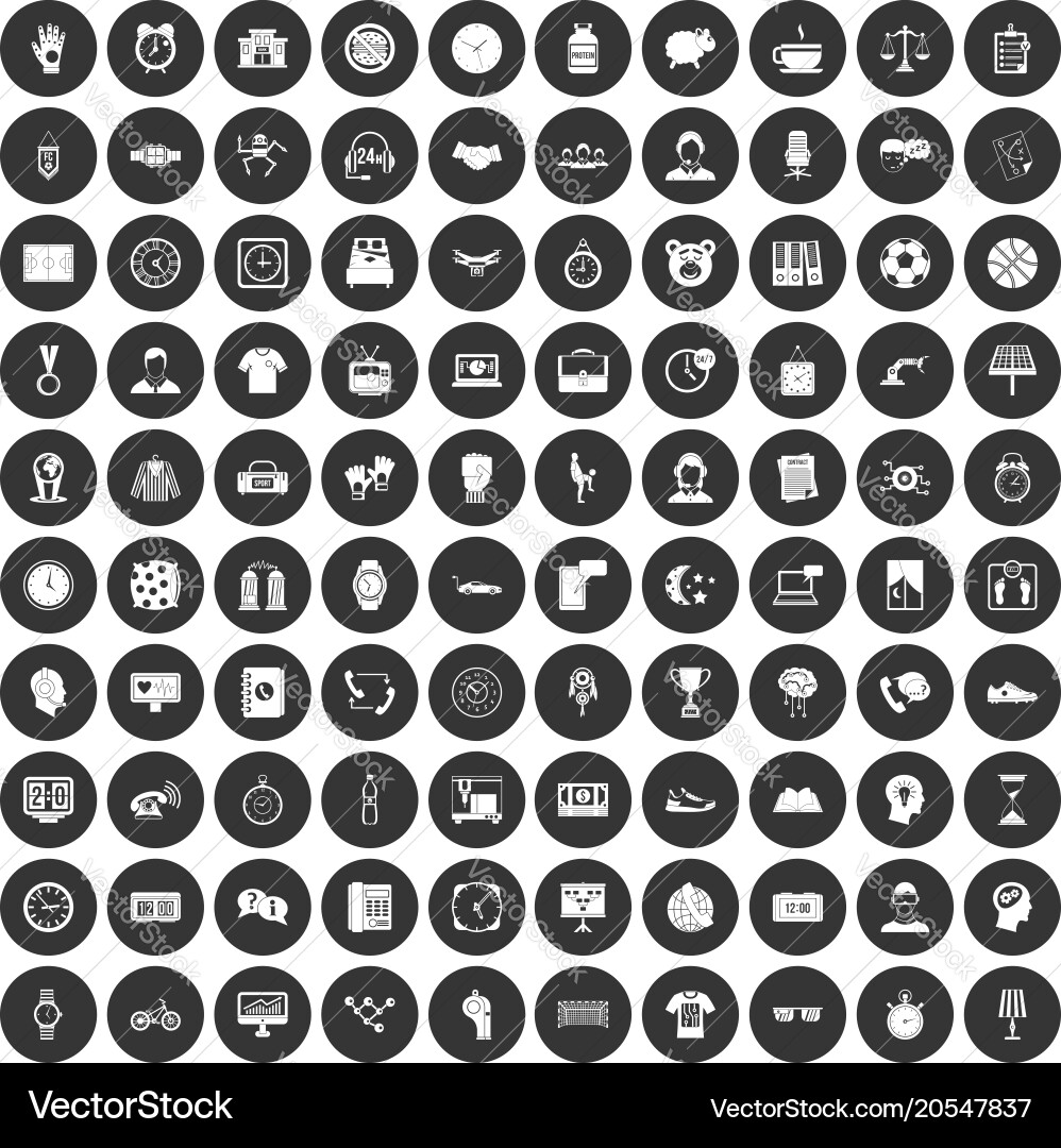 100 clock icons set black circle Royalty Free Vector Image