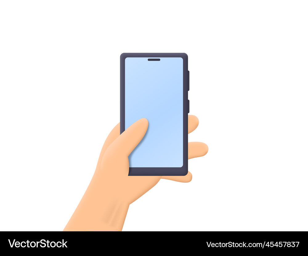 3d hand holding mobile smart phone modern mockup Vector Image