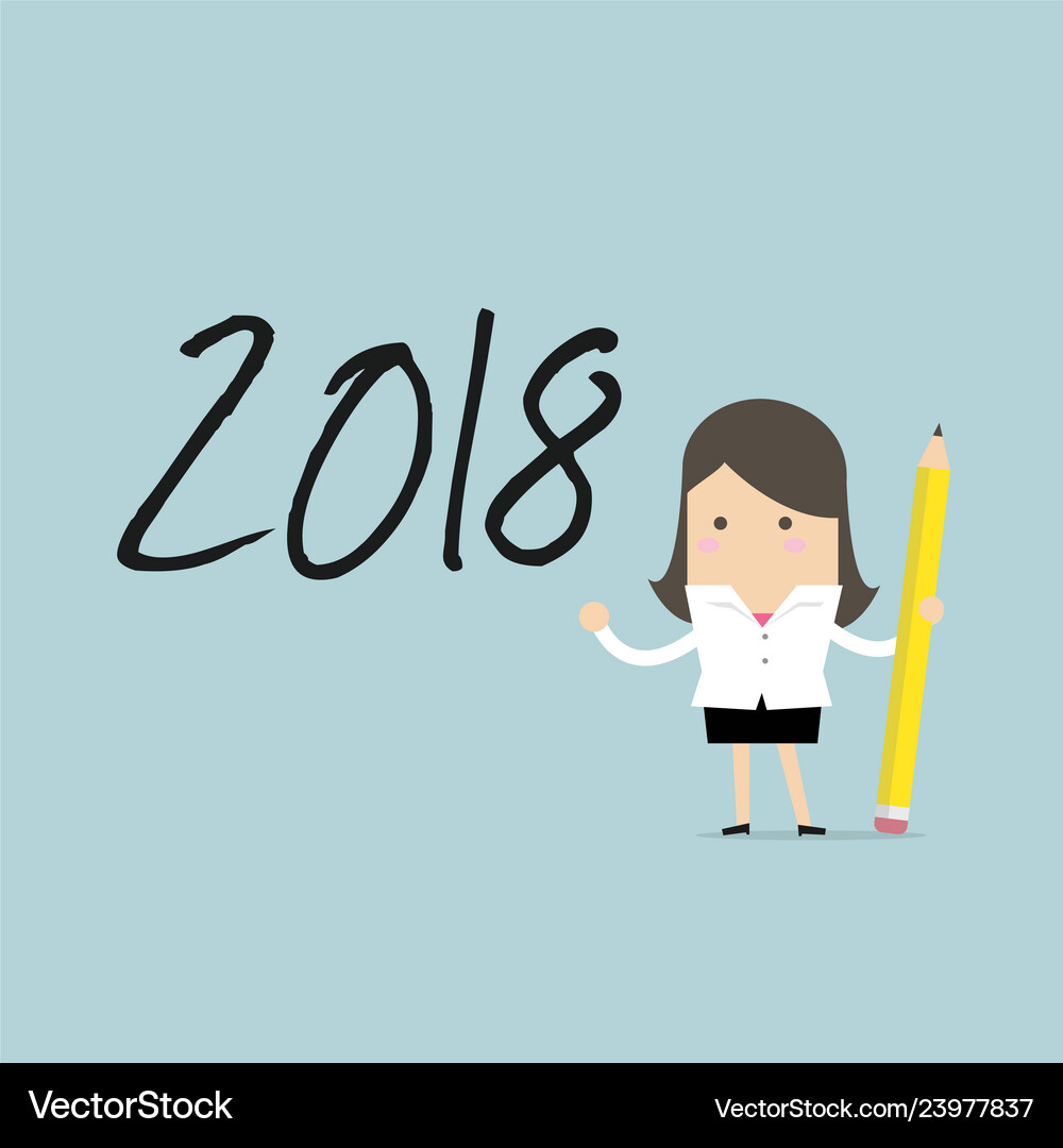 Businessman use pencil to draw 2018 Royalty Free Vector