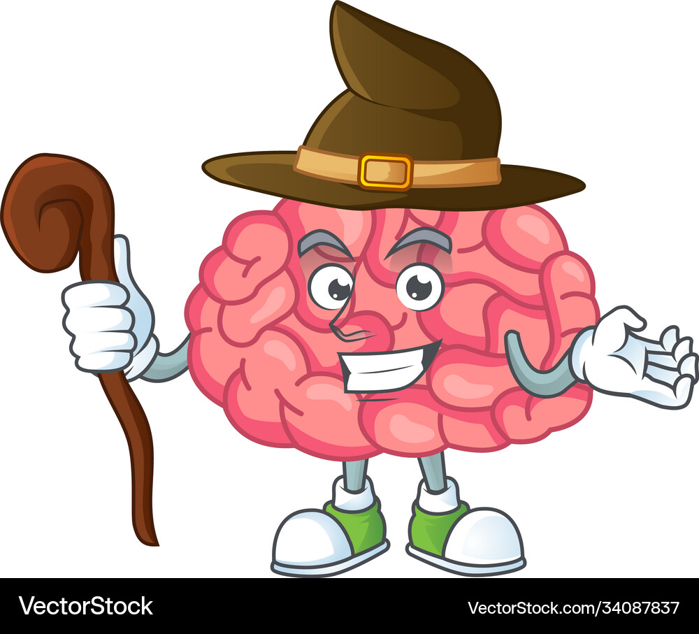 Cute and sneaky witch brain cartoon design style Vector Image