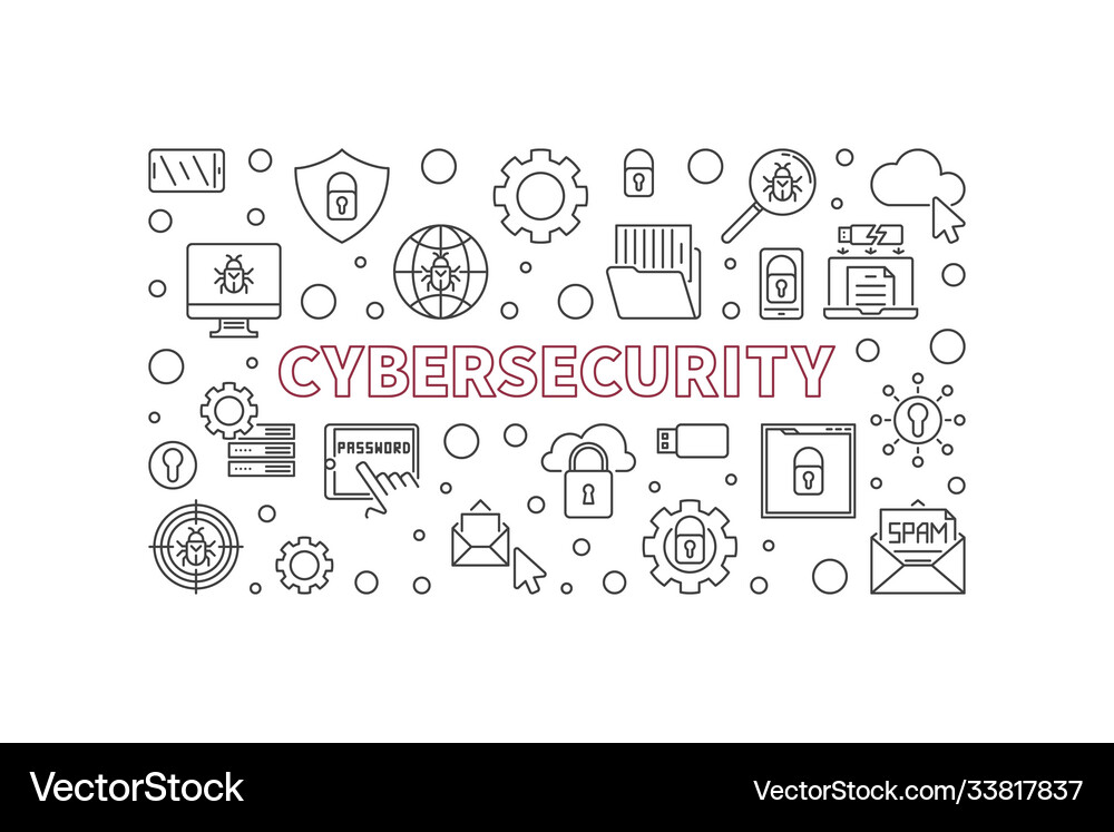 Cybersecurity Concept Outline Royalty Free Vector Image