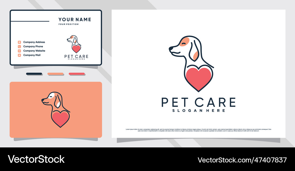 Dog pet logo design with love element and Vector Image
