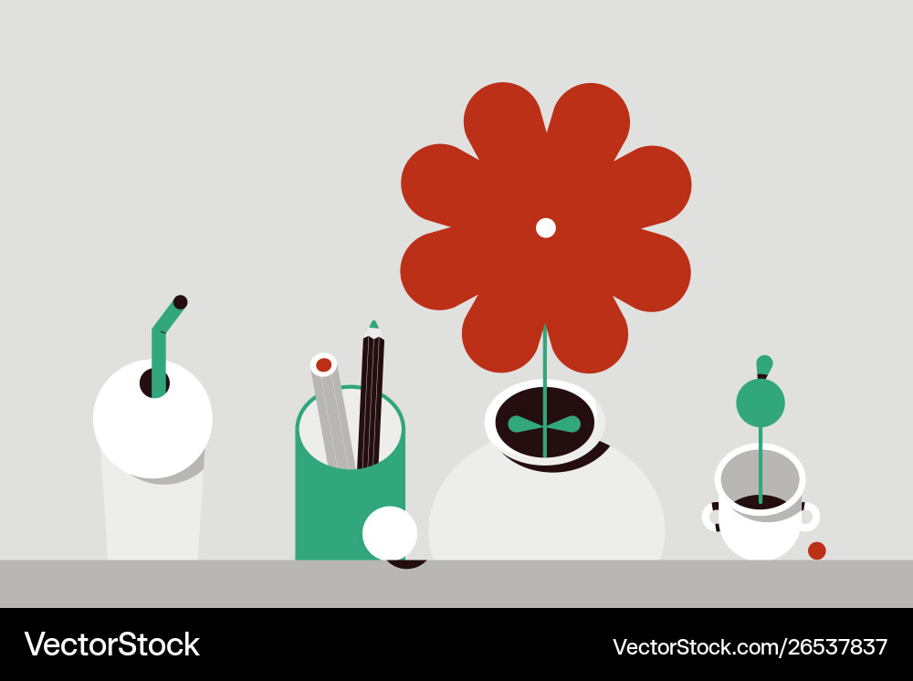 Flower and household items flat design style Vector Image