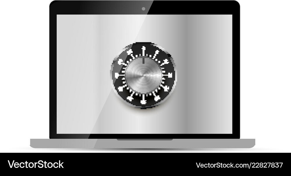 Glossy laptop with round metallic safe lock Vector Image