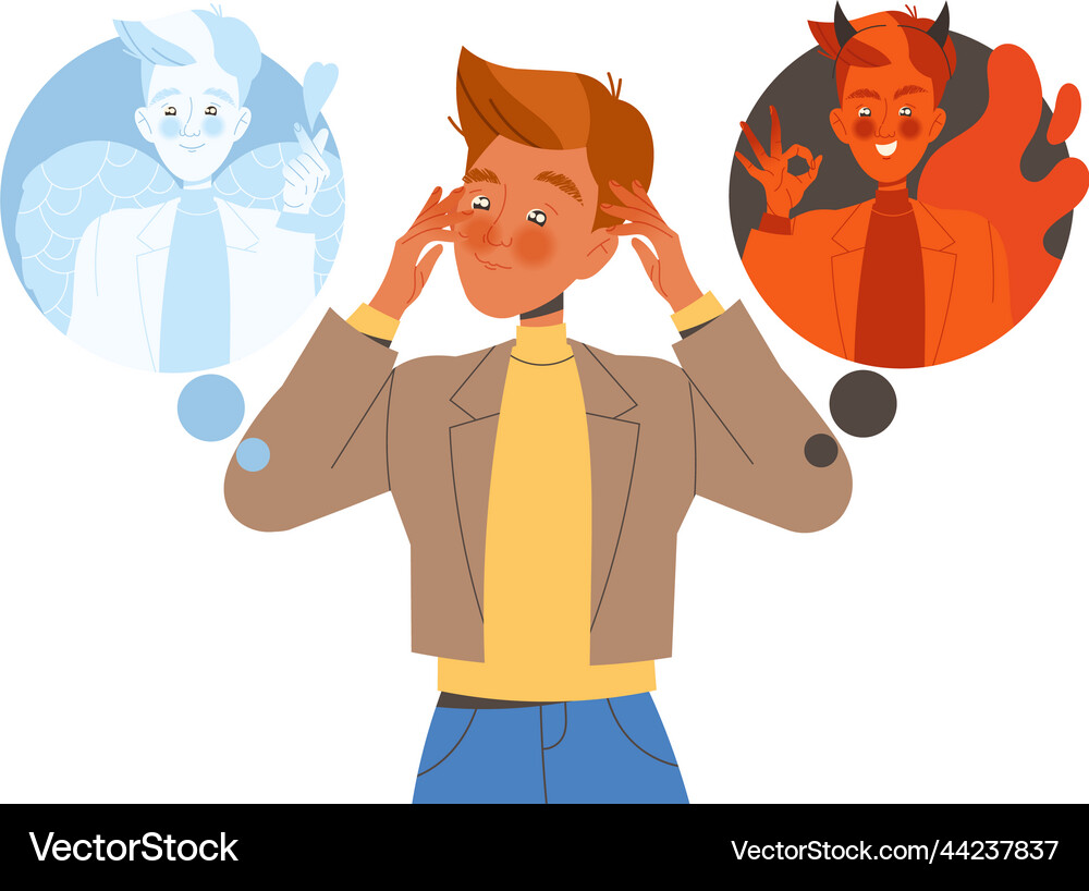 Man character making his own choice choosing right