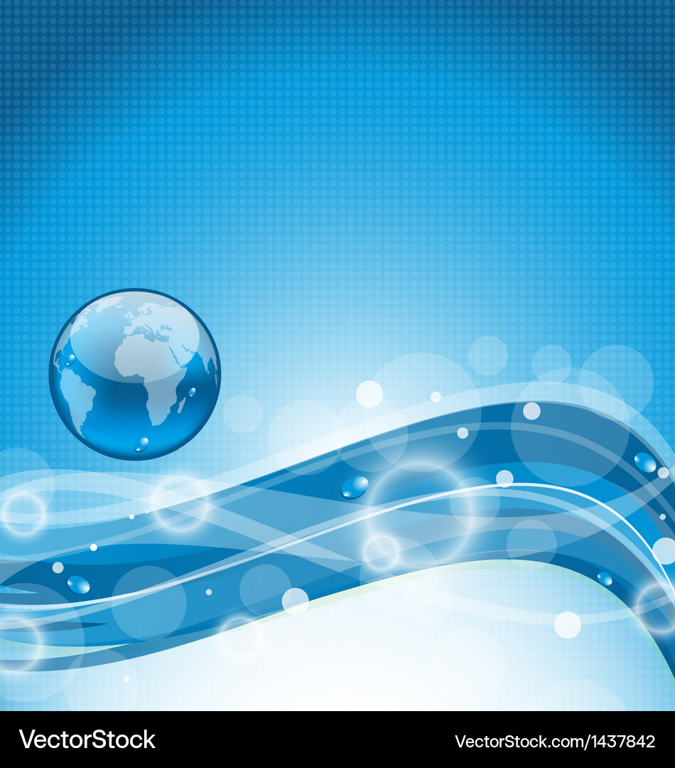 Abstract wavy water background with earth symbol Vector Image