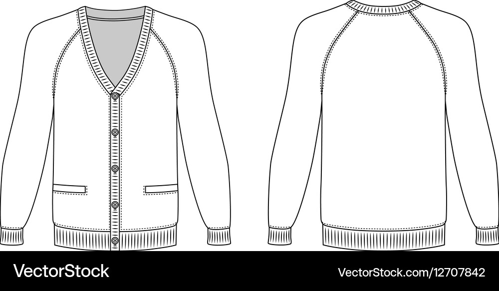 Blank long sleeve raglan cardigan outlined Vector Image