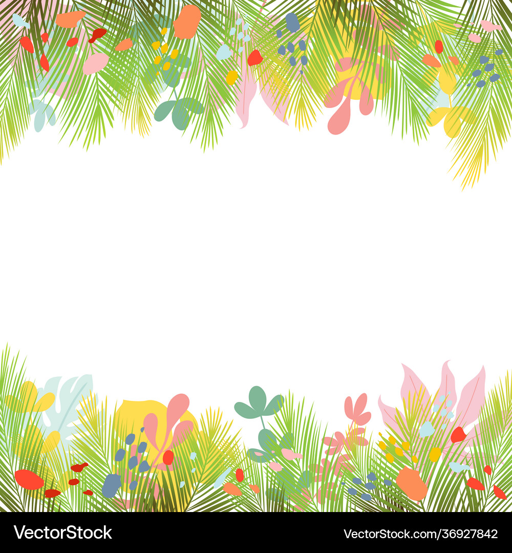 Border palms branches and tropical leaves Vector Image