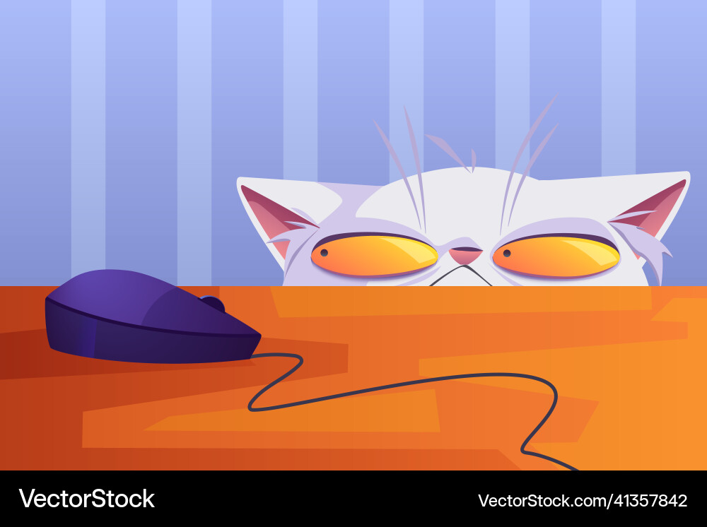 Cat hunt on computer mouse lying table pet Vector Image