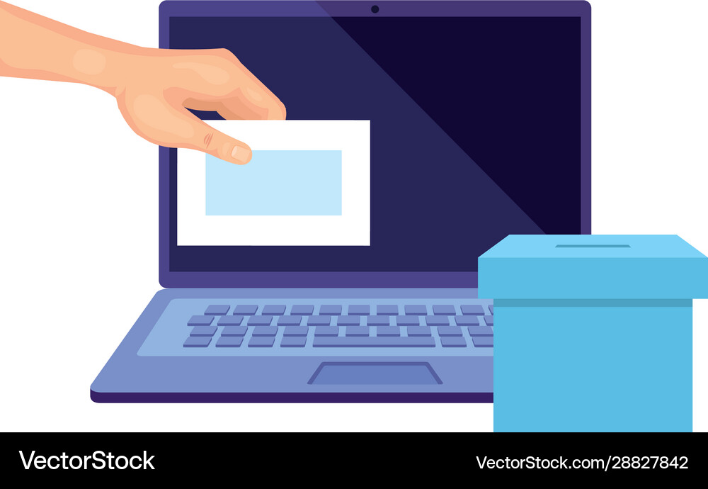 Laptop computer for vote online with ballot box Vector Image