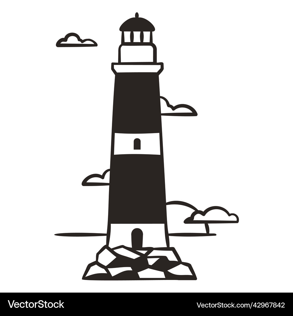 Lighthouse on rocks filled stroke Royalty Free Vector Image