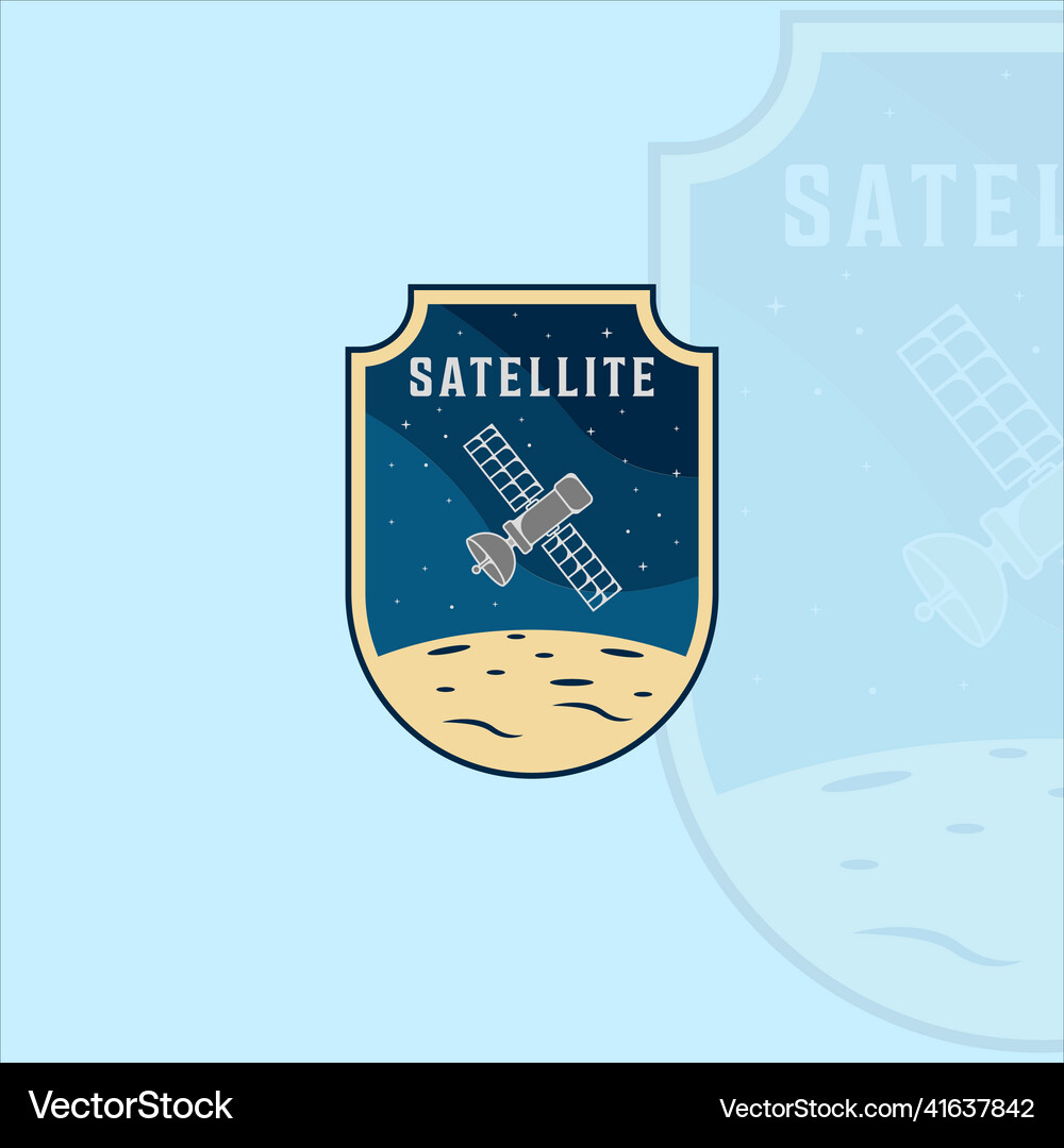 Satellite at space moon emblem logo template icon Vector Image