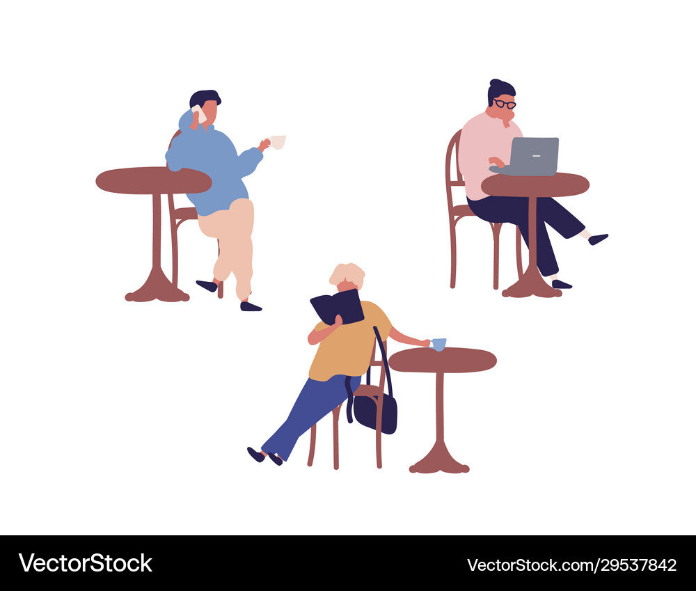 Set different people sitting at street cafe Vector Image